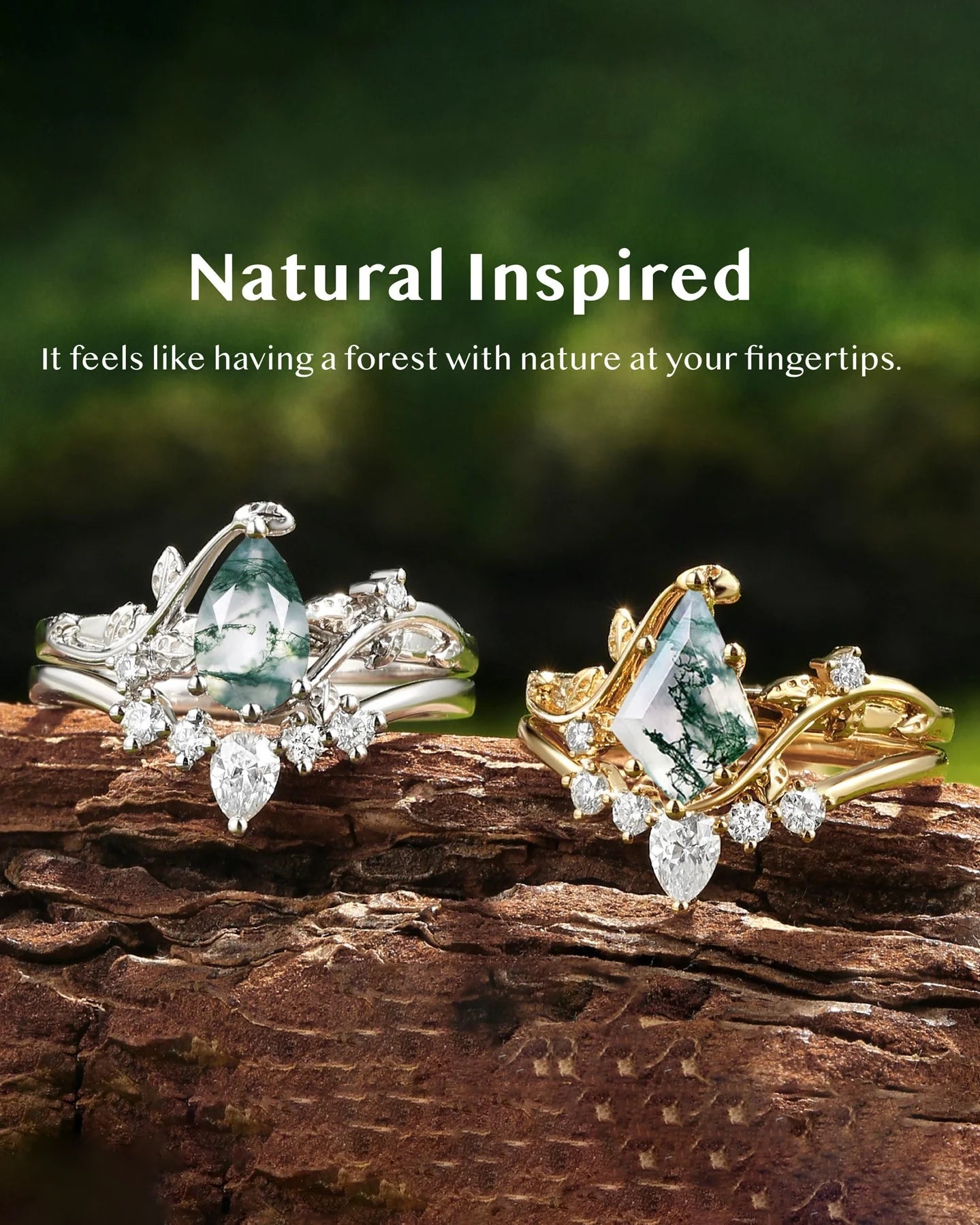 Custom Moss Agate Rings: Unique Nature-Inspired Wedding & Engagement Bands